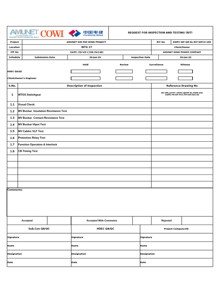 Amunet Wind Project Inspection Request | PDF