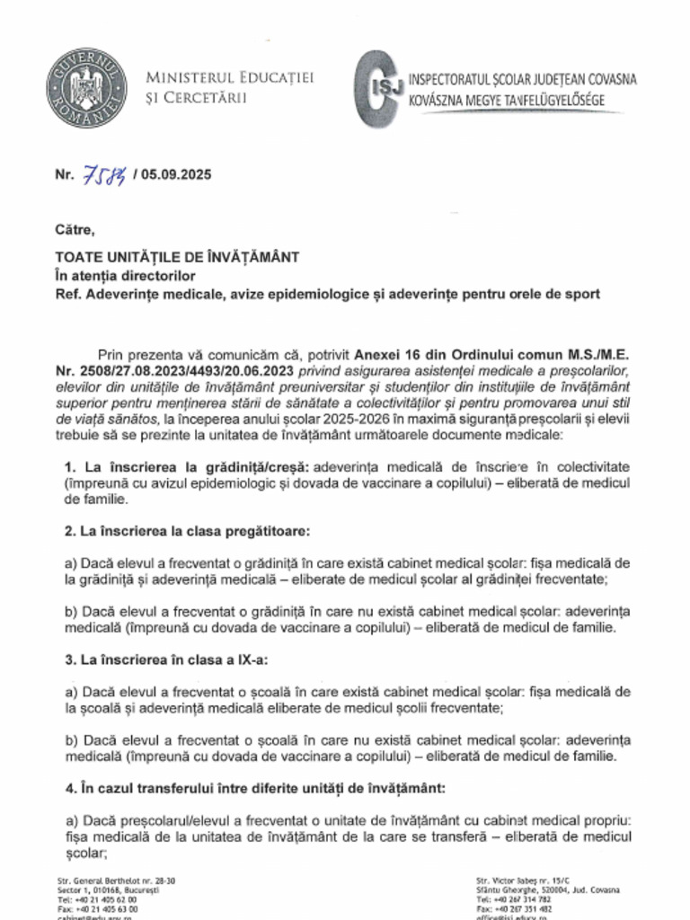 Adeverinte Medicale Aviz Epidemiologic | PDF