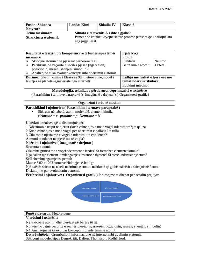 Strukturat e Atomit Kimia 9 | PDF