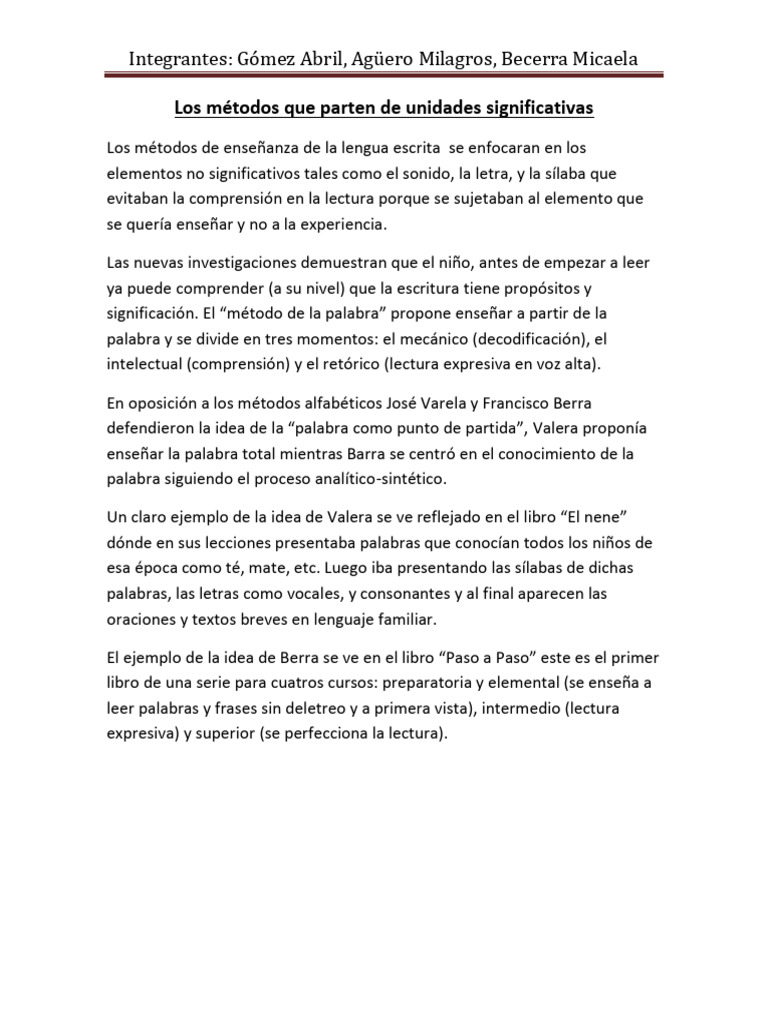 Los Métodos Que Parten de Unidades Significativas | PDF