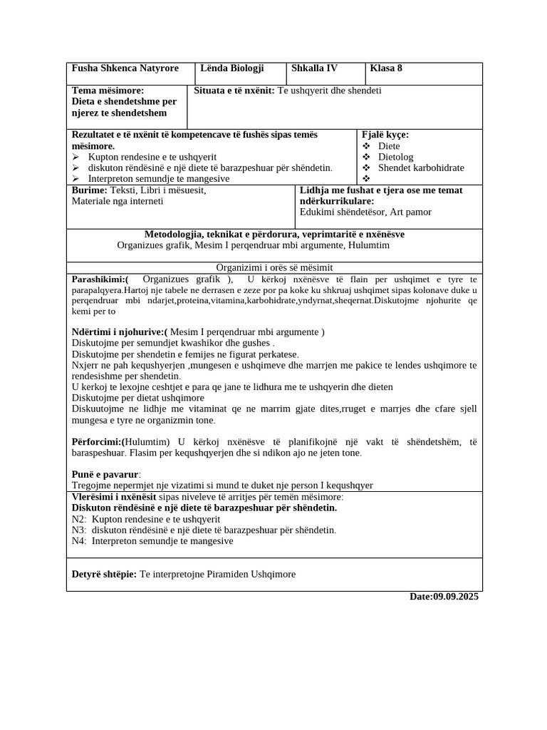 Dieta e Shendetshme Per Njerez Te Shendetshem Biologjia 8 | PDF