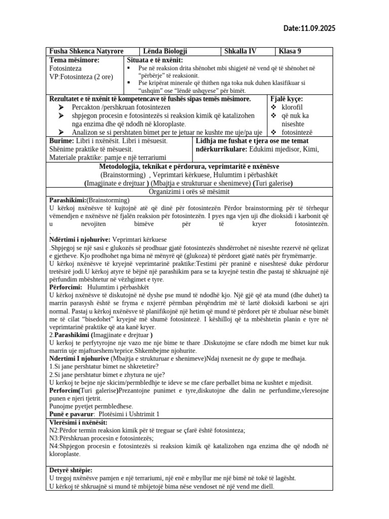 Fotosinteza Biologjia 9 | PDF
