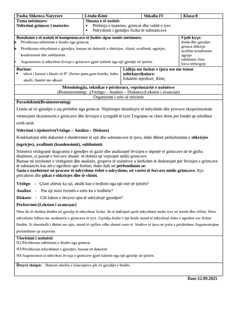 Ndertimi Grimcor I Materies Kimia 8 | PDF