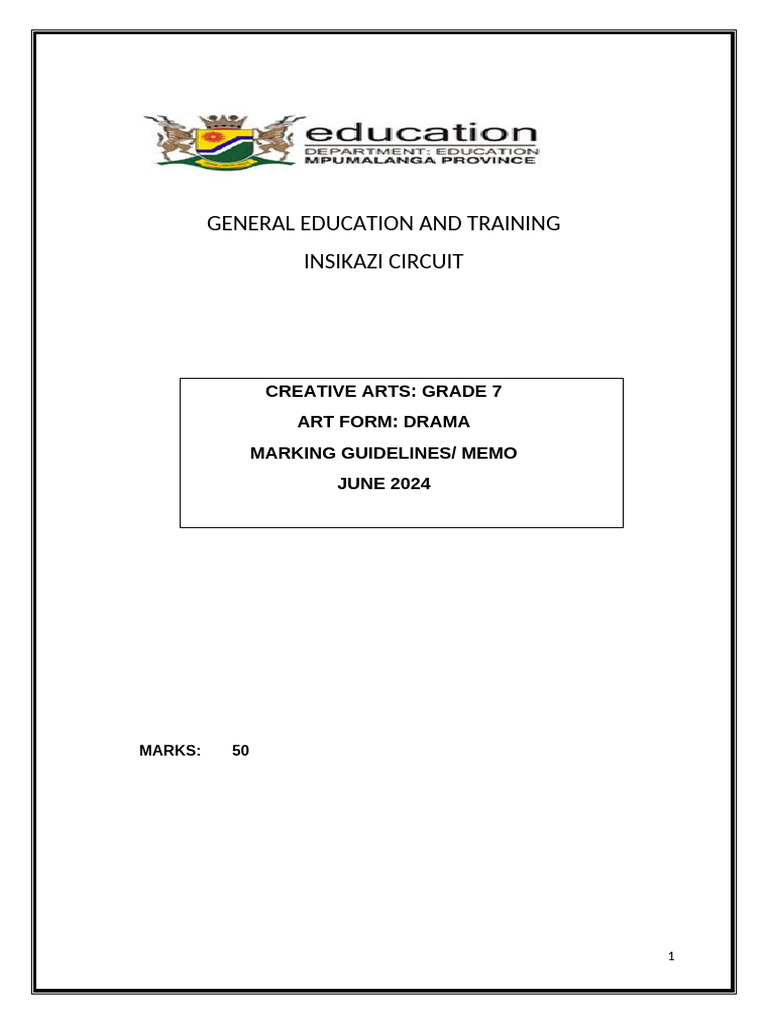 Drama Marking Guidelines for Grade 7 | PDF