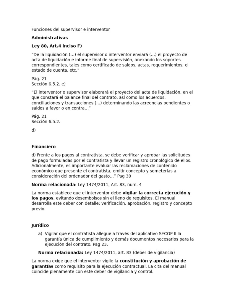 Funciones del Supervisor e Interventor | PDF | Sociedad de ...