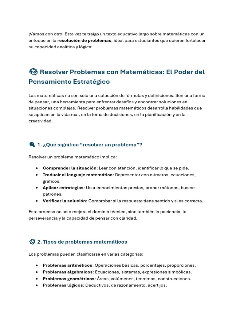 Estrategias para Resolver Problemas Matemáticos | PDF | Matemáticas ...