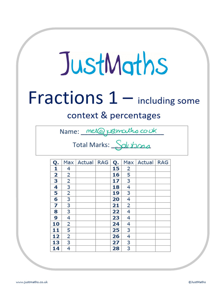 Fractions and Percentages Practice Test | PDF | Mathematical Objects ...