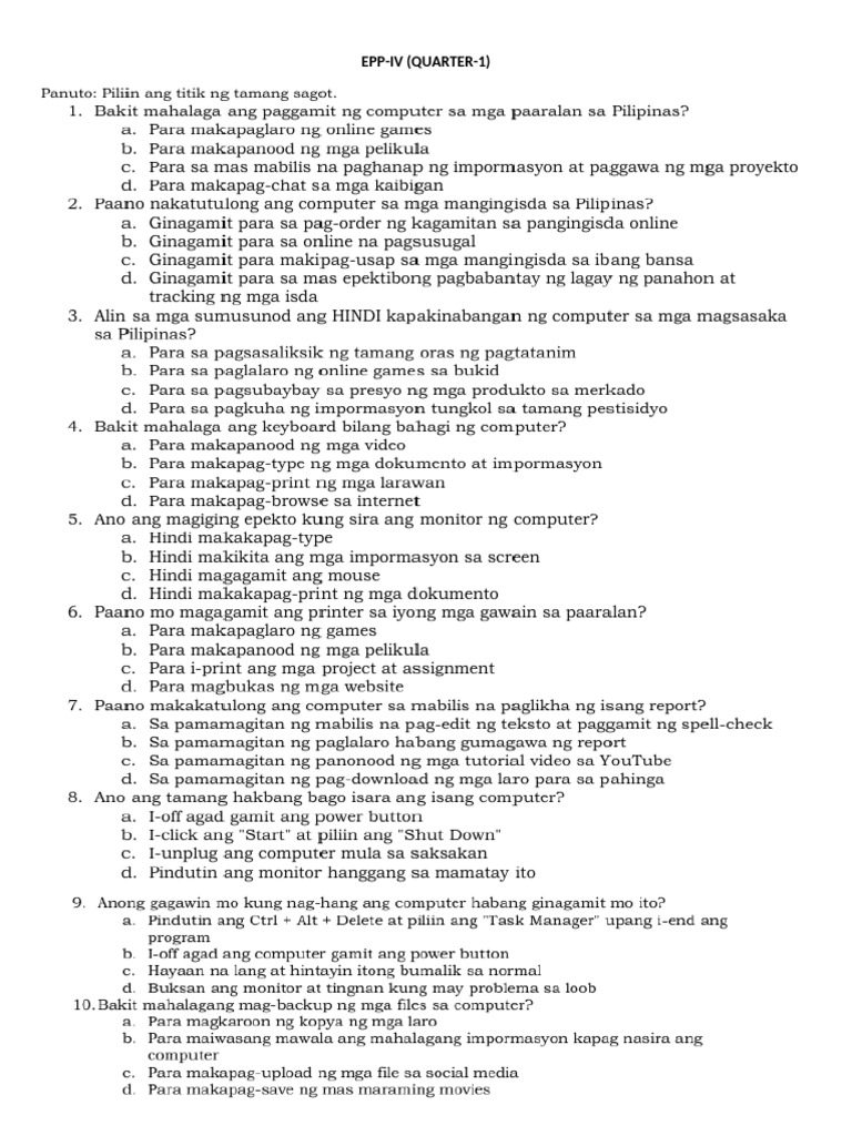 Epp-4 Quater 1 Reviewer No.1 | PDF