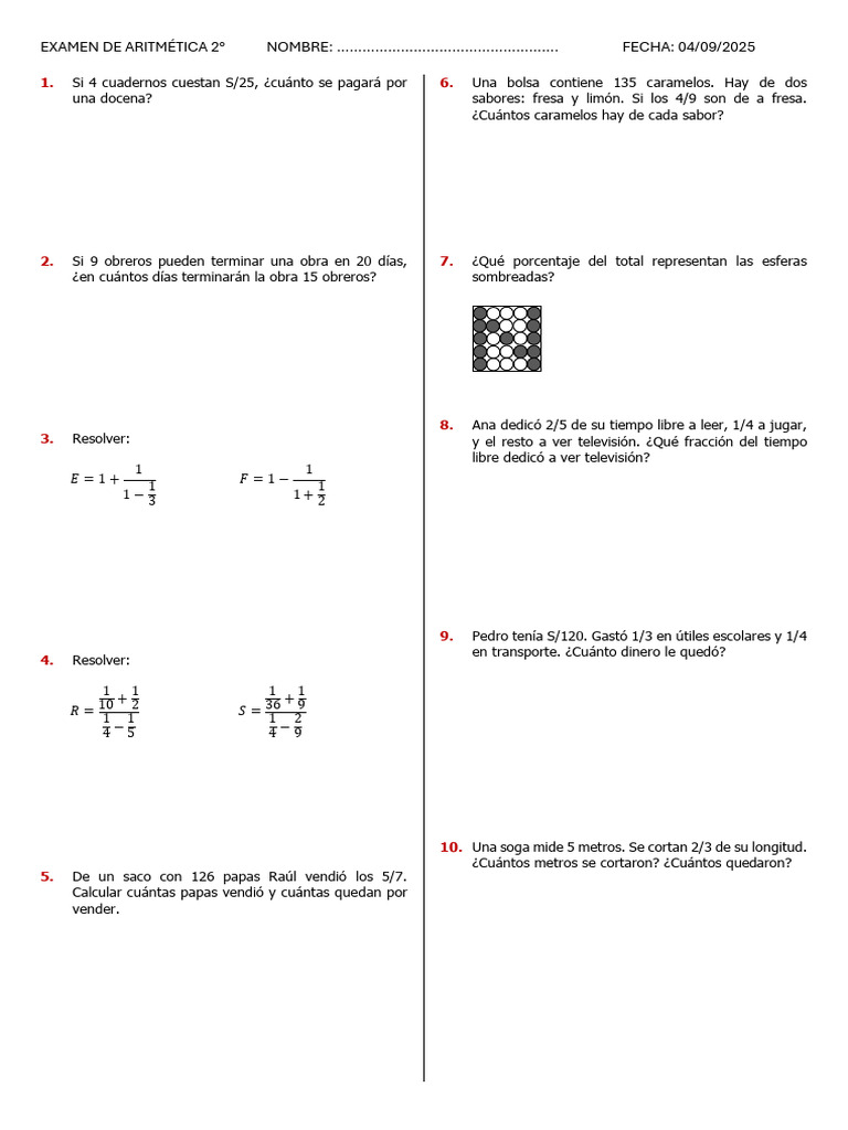 Examen de Aritm-Tica 2 A-O | PDF