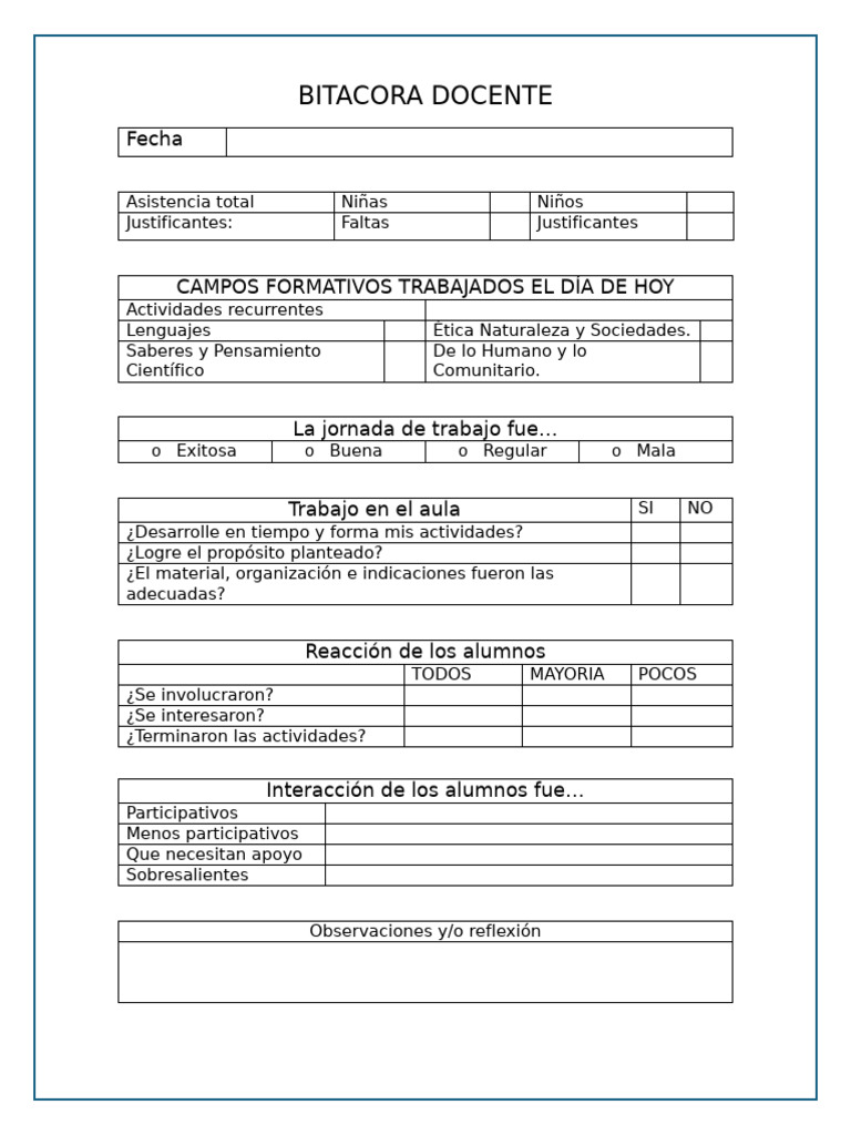 Bitacora Del Docente | PDF
