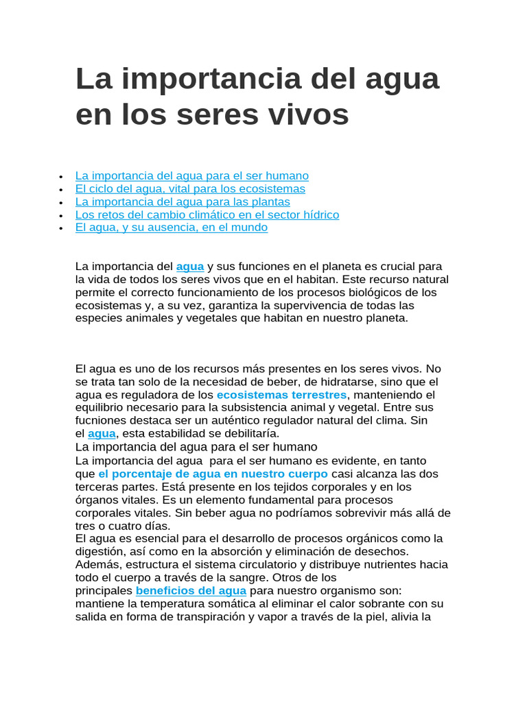 Importancia del agua en la vida terrestre | PDF | Agua | Cambio climático