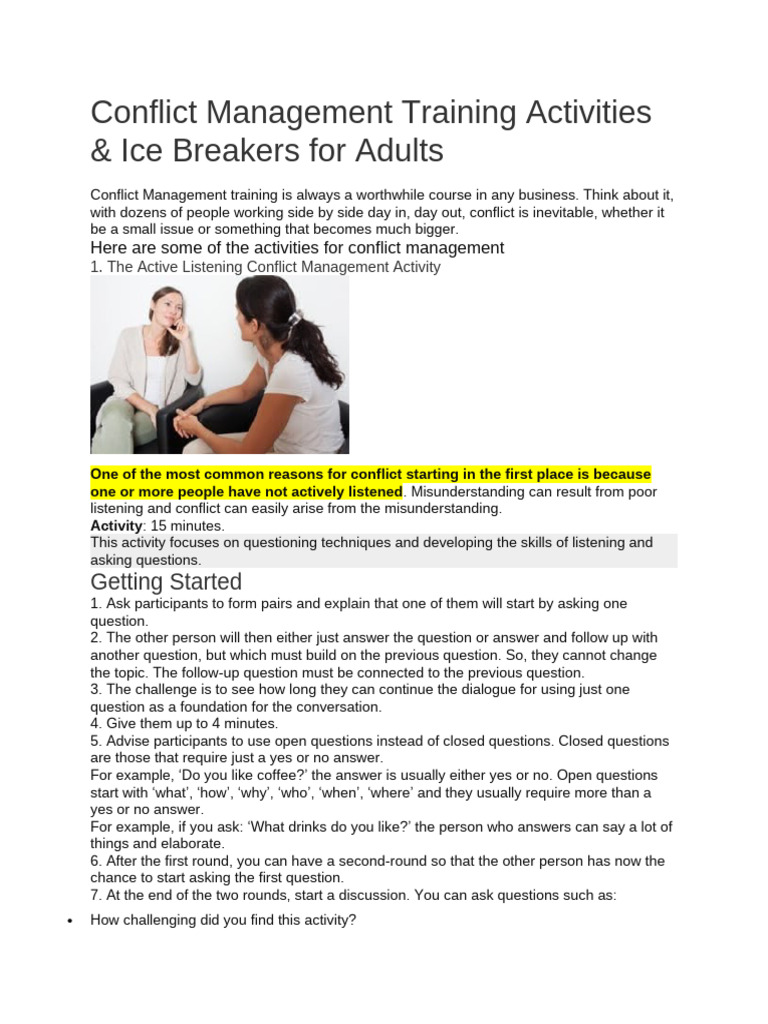 Conflict Management Activities | PDF | Psychological Concepts | Social ...