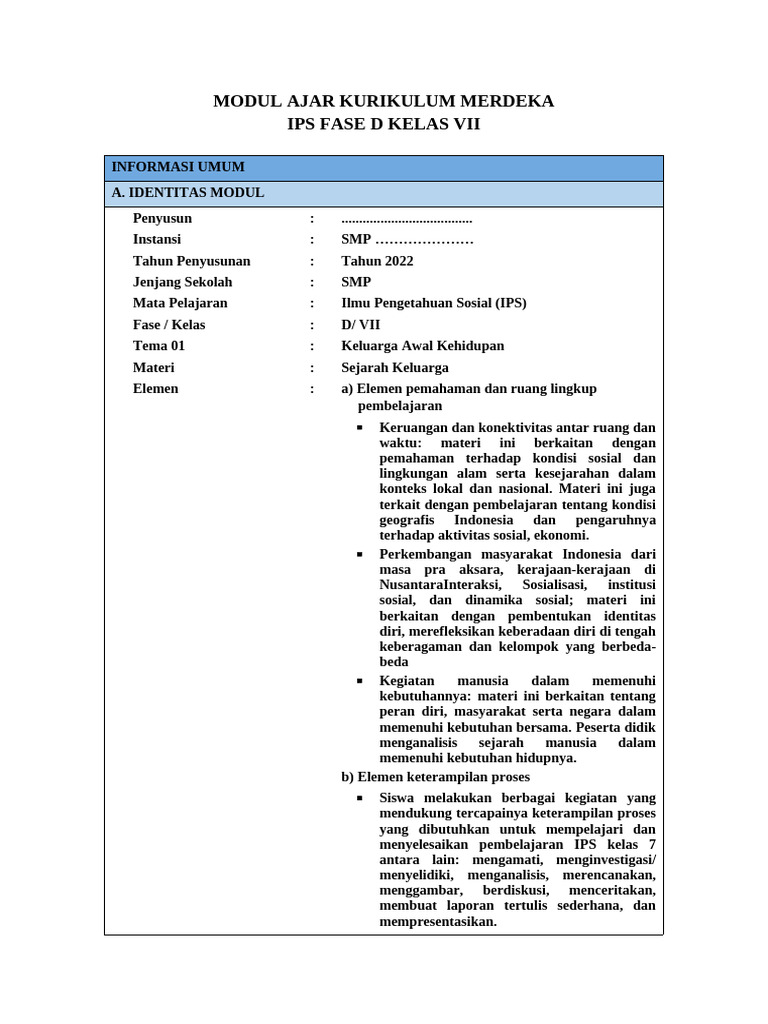 MODUL AJAR KURIKULUM MERDEKA KLS VII | PDF
