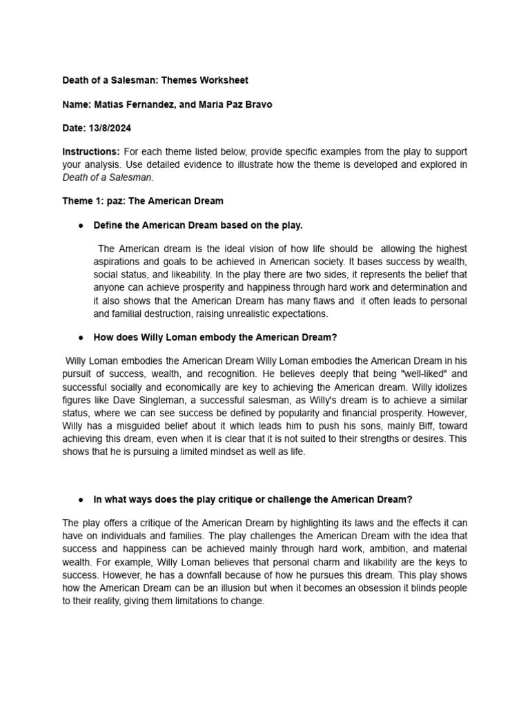 Themes in Death of a Salesman Analysis | PDF | American Dream ...