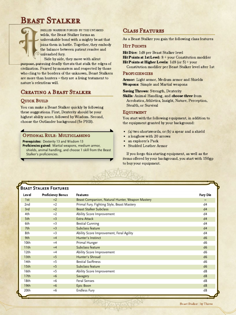 Beast Stalker Class Guide for 5E | PDF