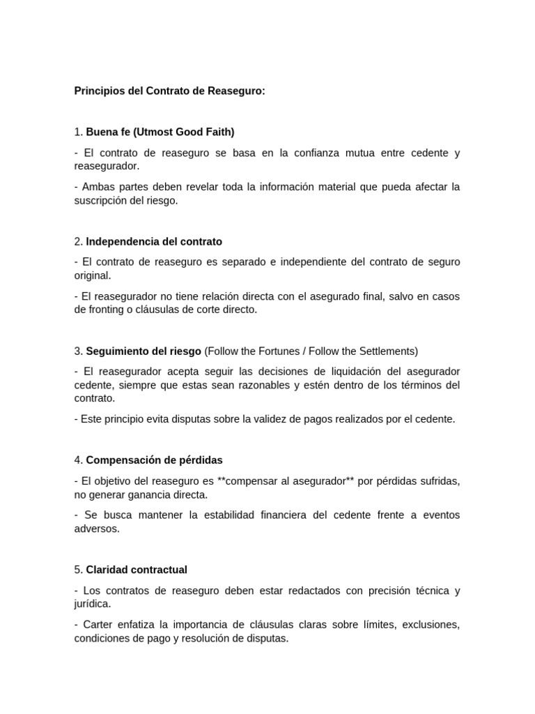 Principios Del Contrato de Reaseguro | PDF | Reaseguro | Póliza de seguros