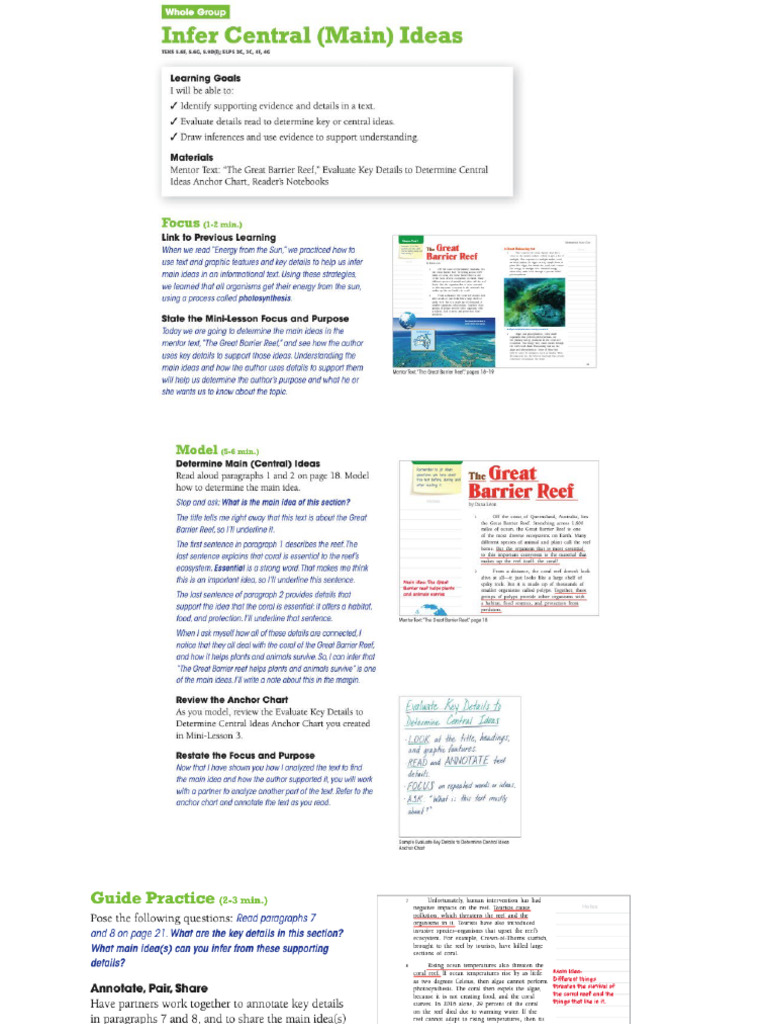 Main Idea and Details Benchmark Lesson | PDF
