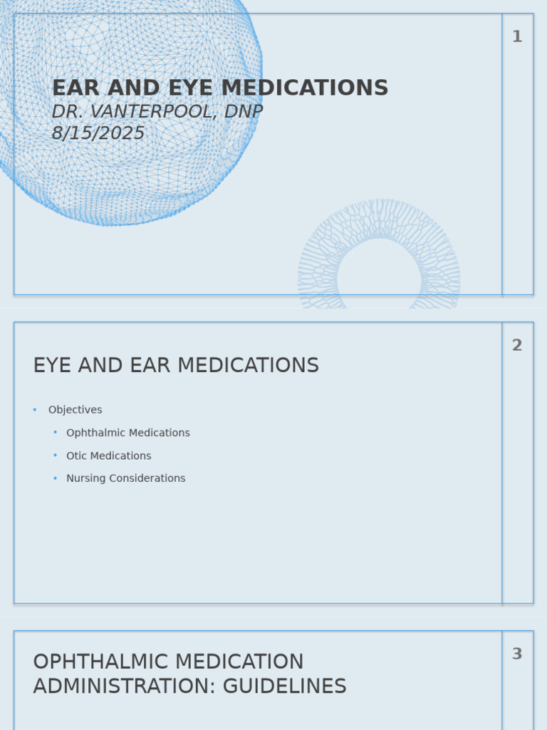 Eye and Ear Medications Guide | PDF | Glaucoma | Ophthalmology