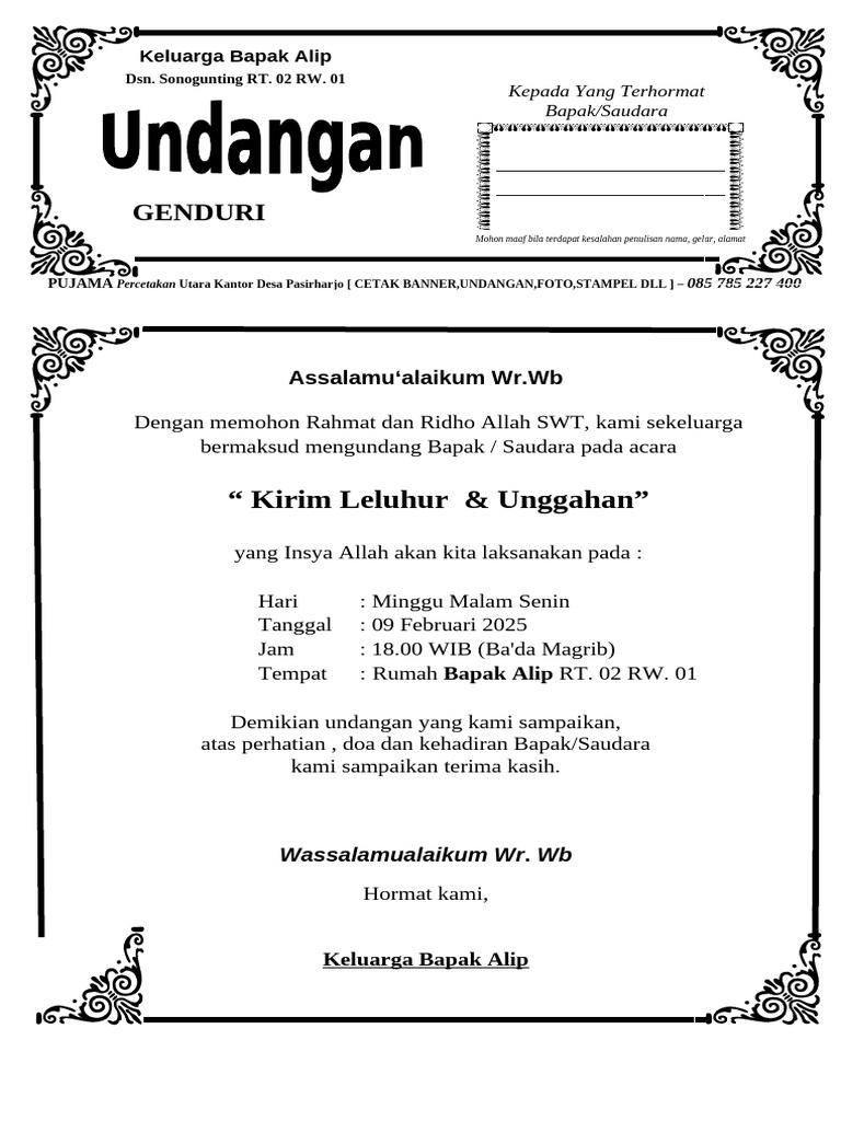 Undangan Genduri Islam + Nama | PDF