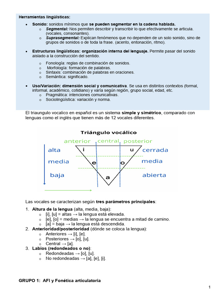 G1-AFI y Fonetica Articulatoria | PDF | Vocal | Fonética