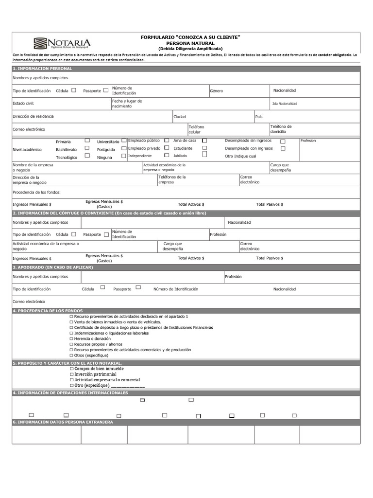 Formulario de Conozca a su Cliente Notarial | PDF | Cheque