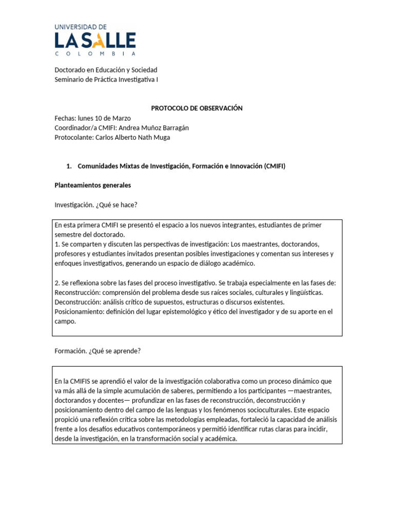Protocolo de Observación - Avance | PDF | Hermenéutica | Enseñando