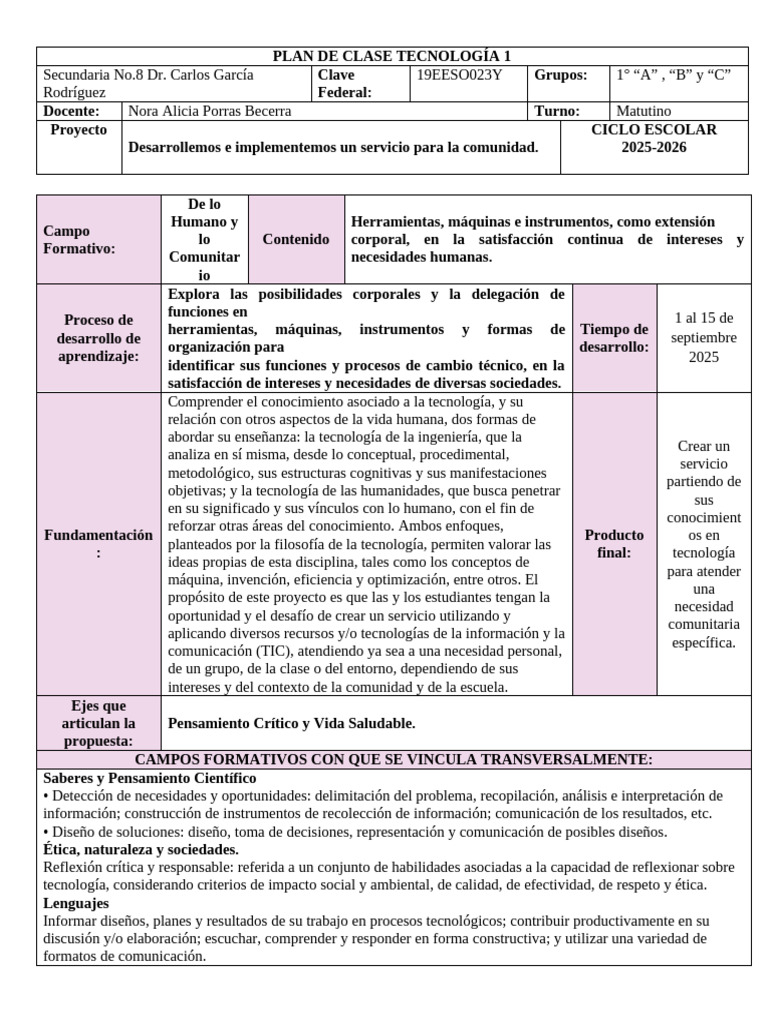Plan de Clase: Proyecto Tecnológico Comunitario | PDF | Diseño ...
