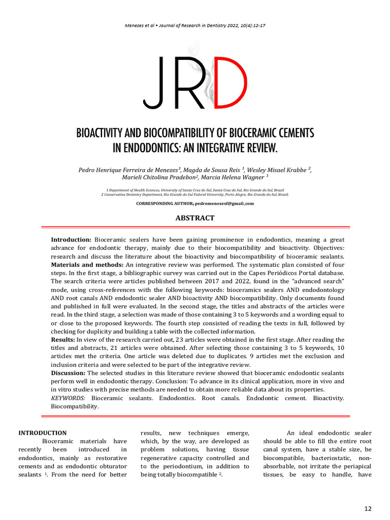 Bioceramic Cements in Endodontics Review | PDF | Dentistry Branches