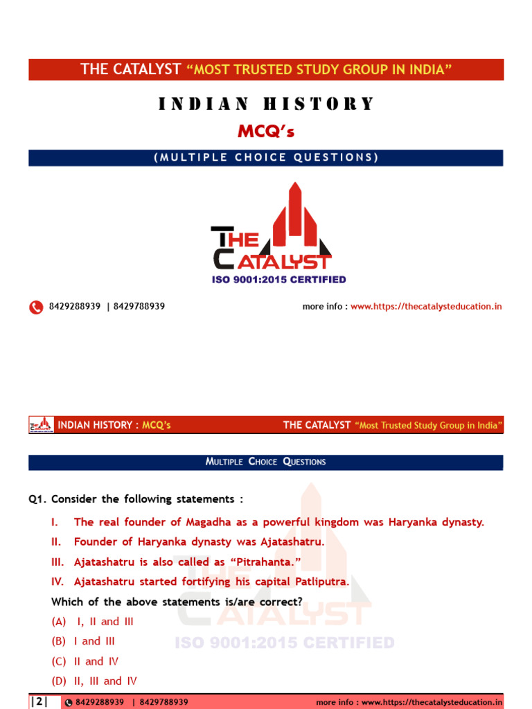 Indian History MCQs for Students | PDF | Ancient India