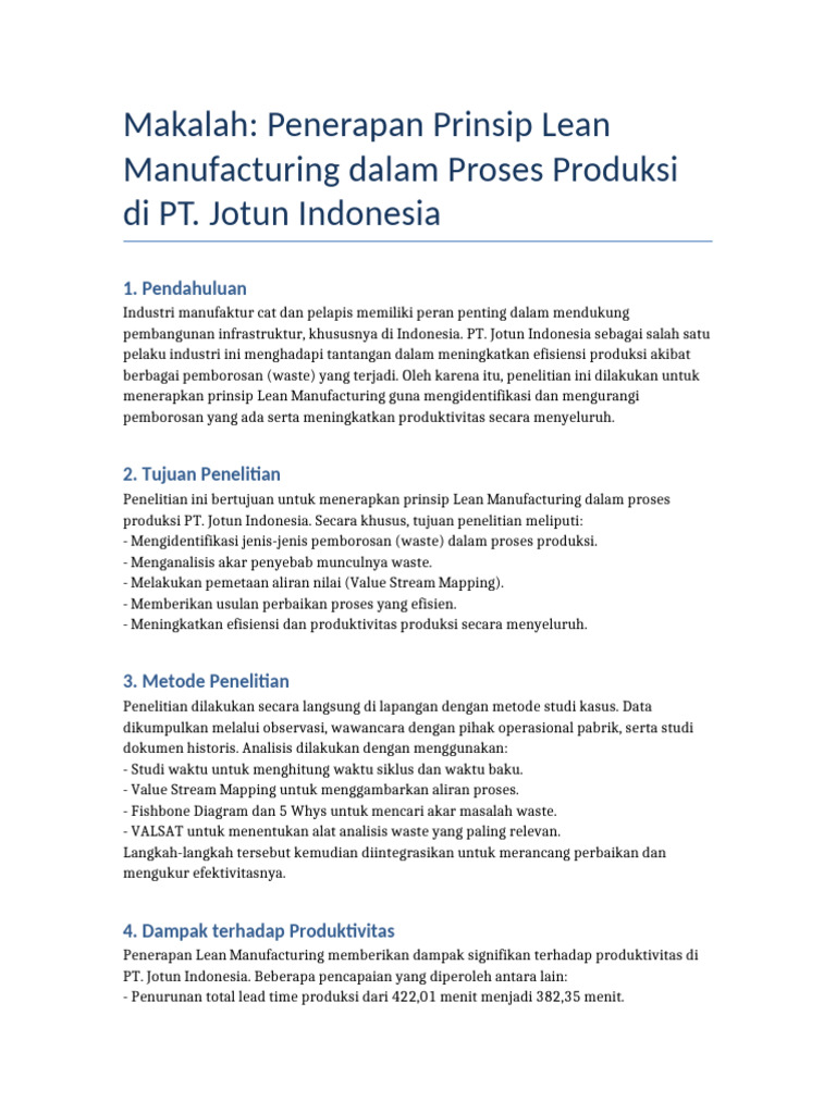 Makalah Lean Manufacturing PT Jotun | PDF