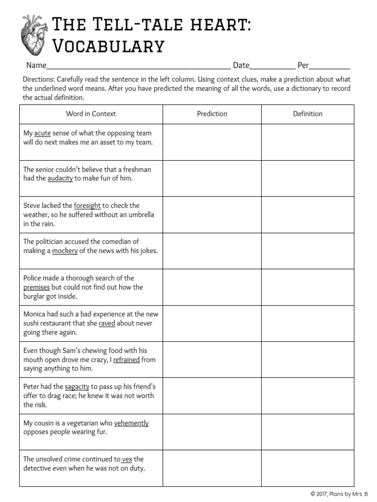 Vocabulary Predictions for "The Tell-Tale Heart" | PDF