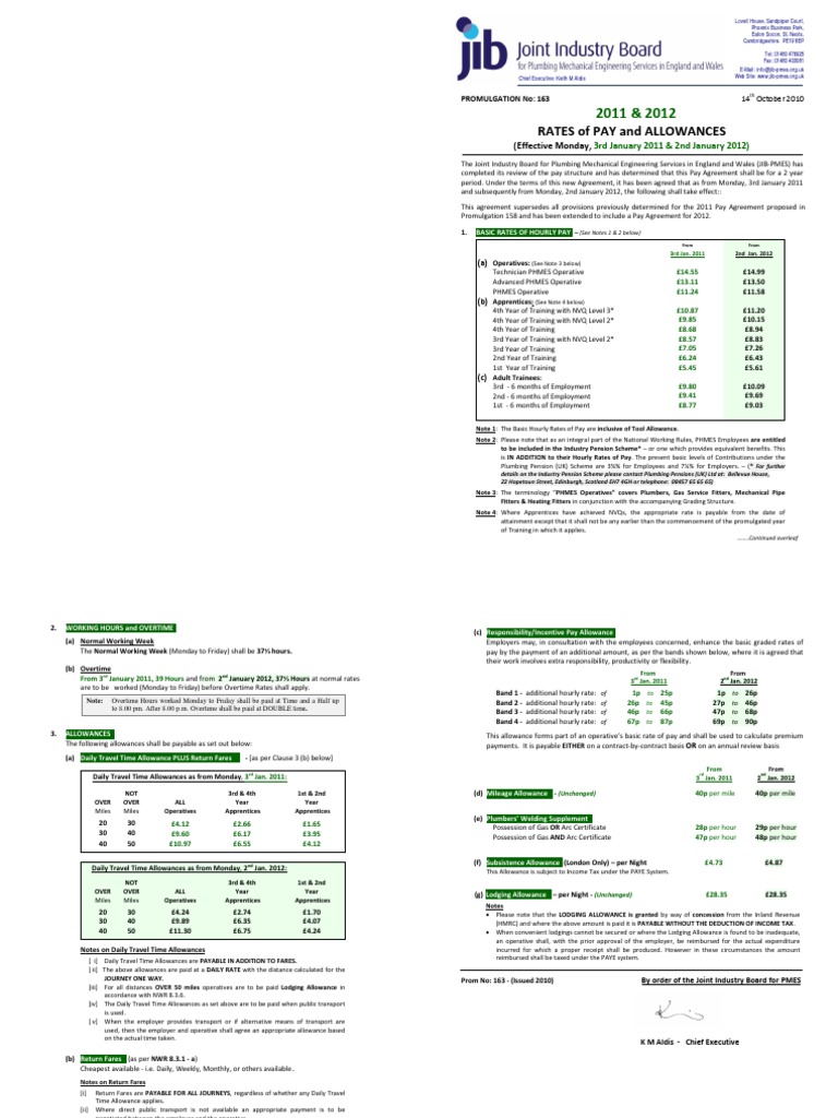 JIB-PHMES Issued Pay Rates 20112012 Prom163 A3 | PDF | Overtime ...