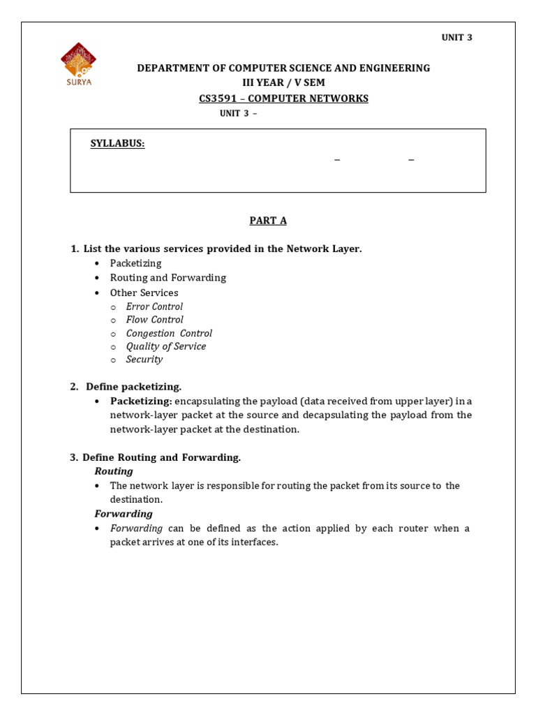 CS3591 CN Notes With QB Unit 3 | PDF | Computer Network | Internet ...