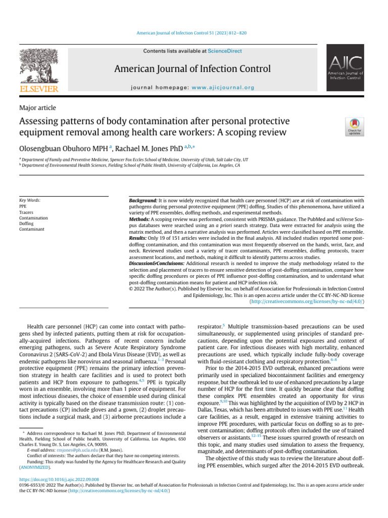 AJIC 2023 Assessing Patterns of Body Contaminations After PPE Removal ...