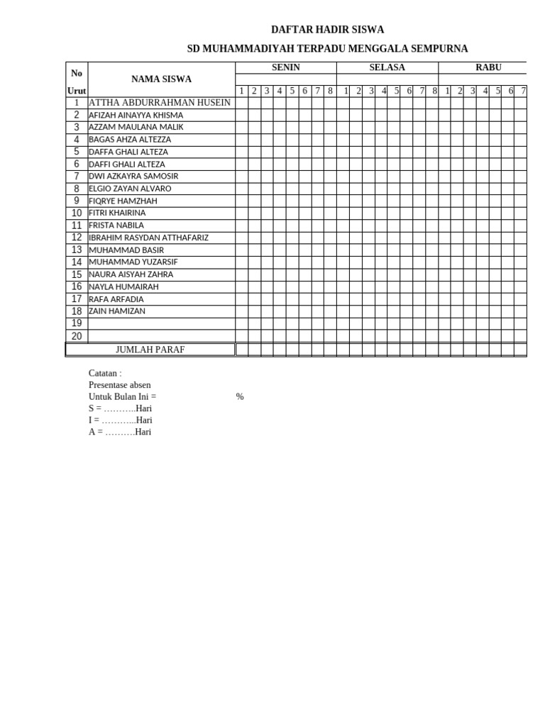 Cover Absen Keren Siswa SD | PDF
