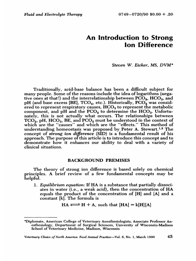 Steve Q. Eicker. An Introduction To Strong Ion Difference | PDF ...