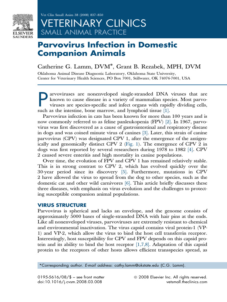 Catherine G. Lamm. Parvovirus Infection in Domestic Companion Animals ...