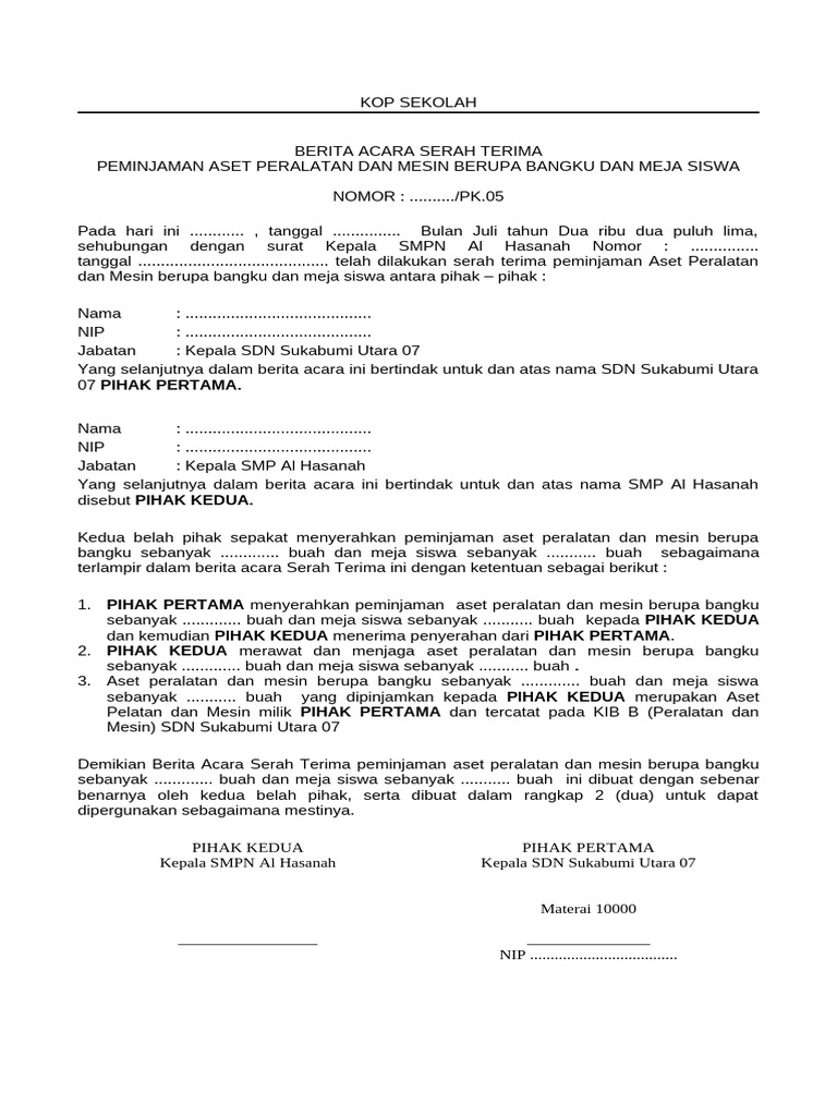 Contoh BAST Peminjaman | PDF