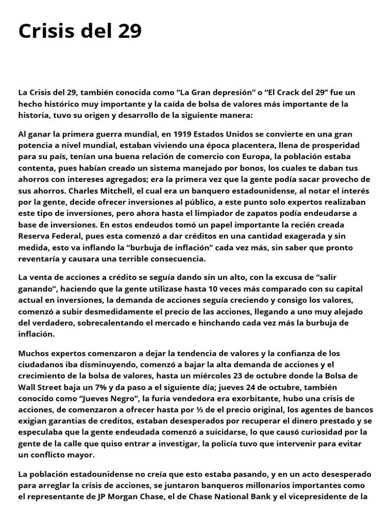 Crisis Del 29 | PDF | Gran depresion | Inflación