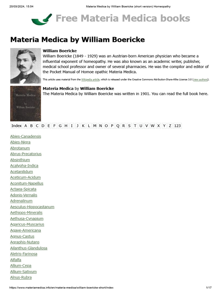 Materia Medica by William Boericke Homeopathy | PDF | Health Care ...