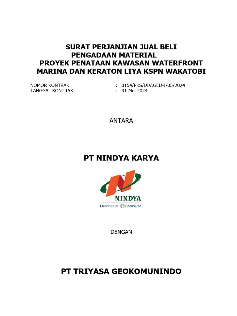 SPJB Pengadaan Material Geotextile Dan Drainage Cell - PT Triyasa Geokomunindo - Wakatobi ...