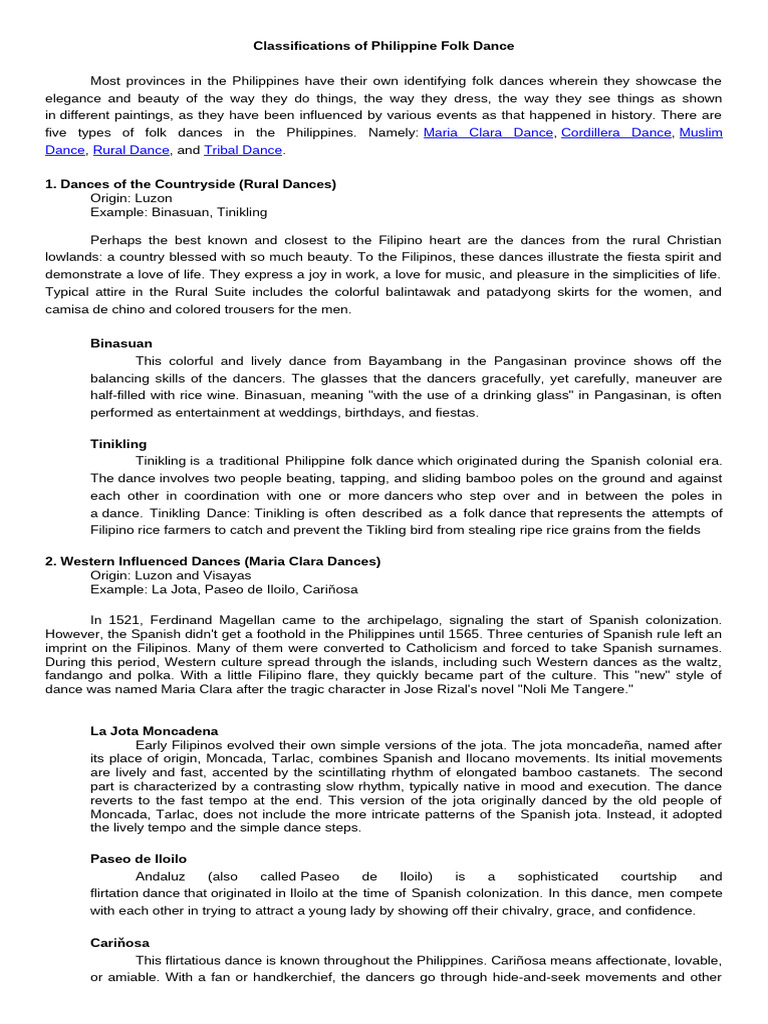 Classifications of Philippine Folk Dance | PDF | Philippines