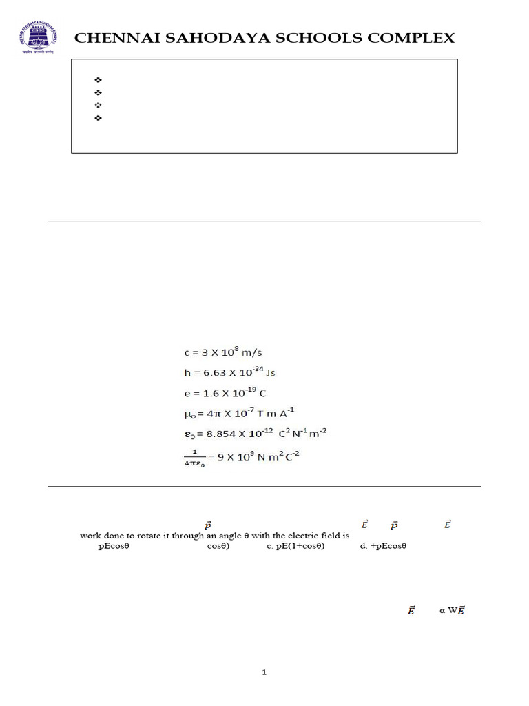 Physics - Practice Paper 1 - QP | PDF | Photoelectric Effect | Electron