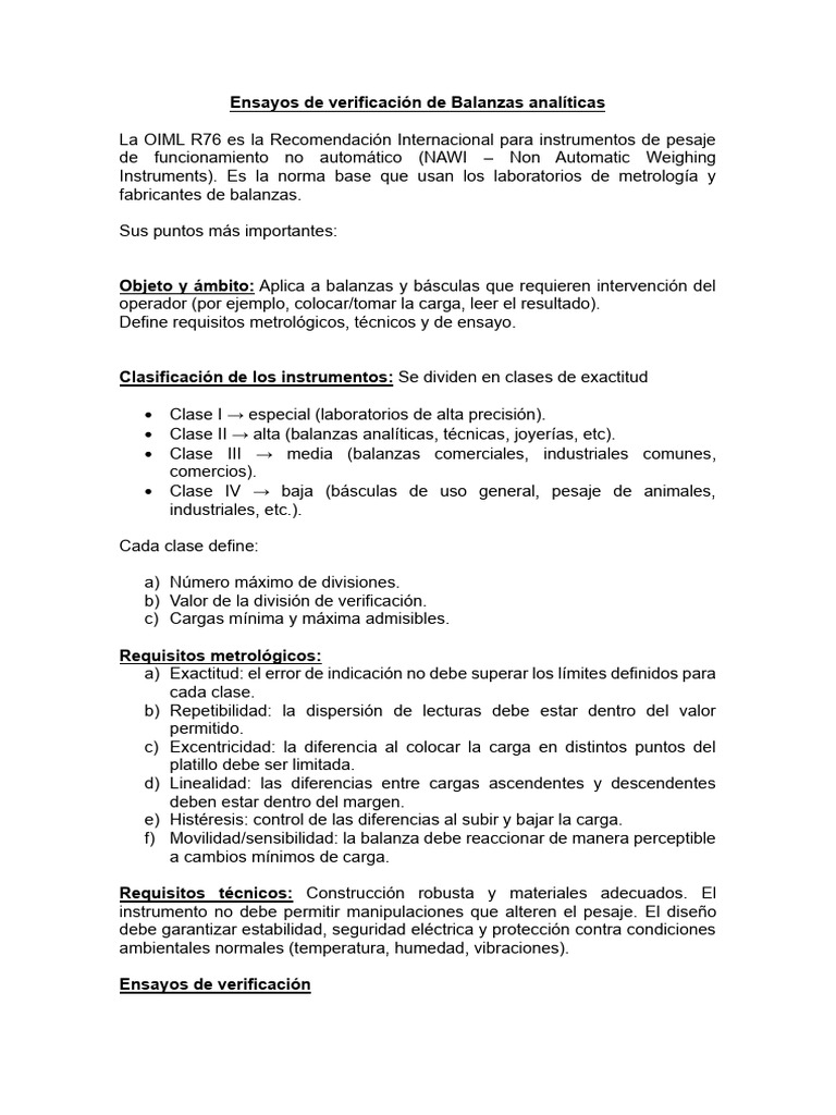 Balanzas Ensayos OIML R76 para Verificar Una Balanza | PDF | Balanza