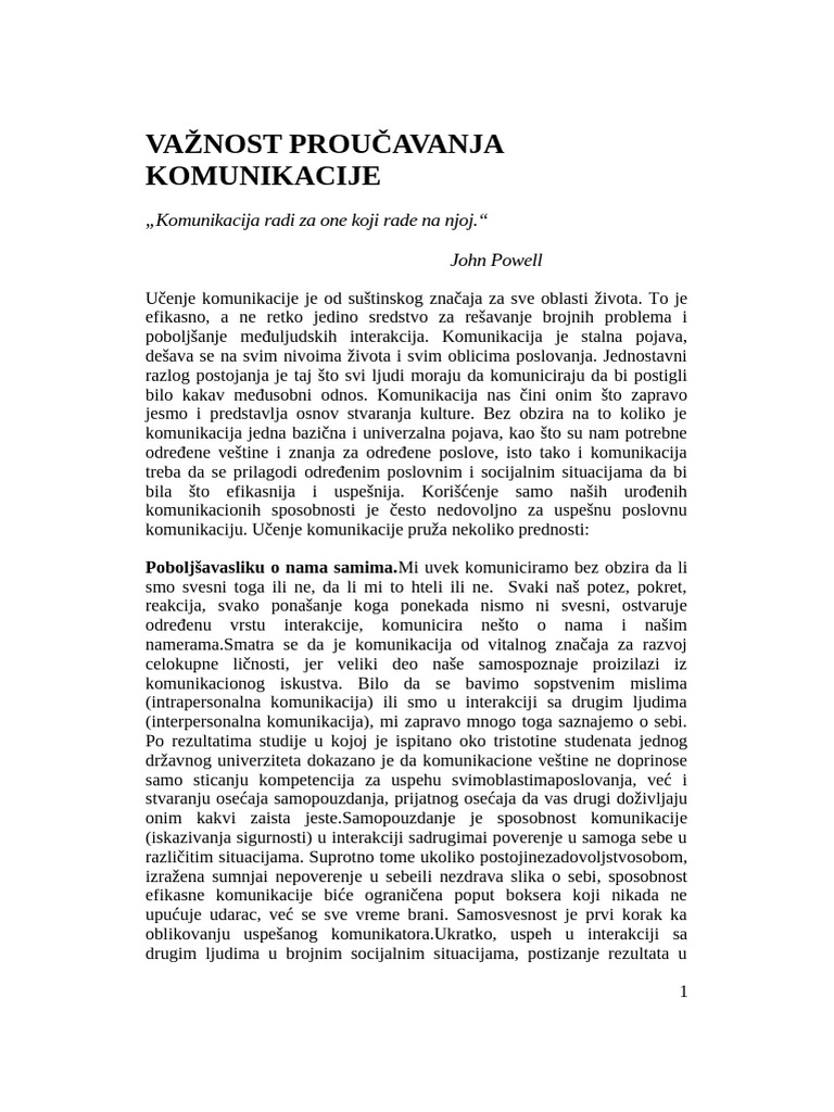 01 Vaznost Proucavanja Komunikacije | PDF