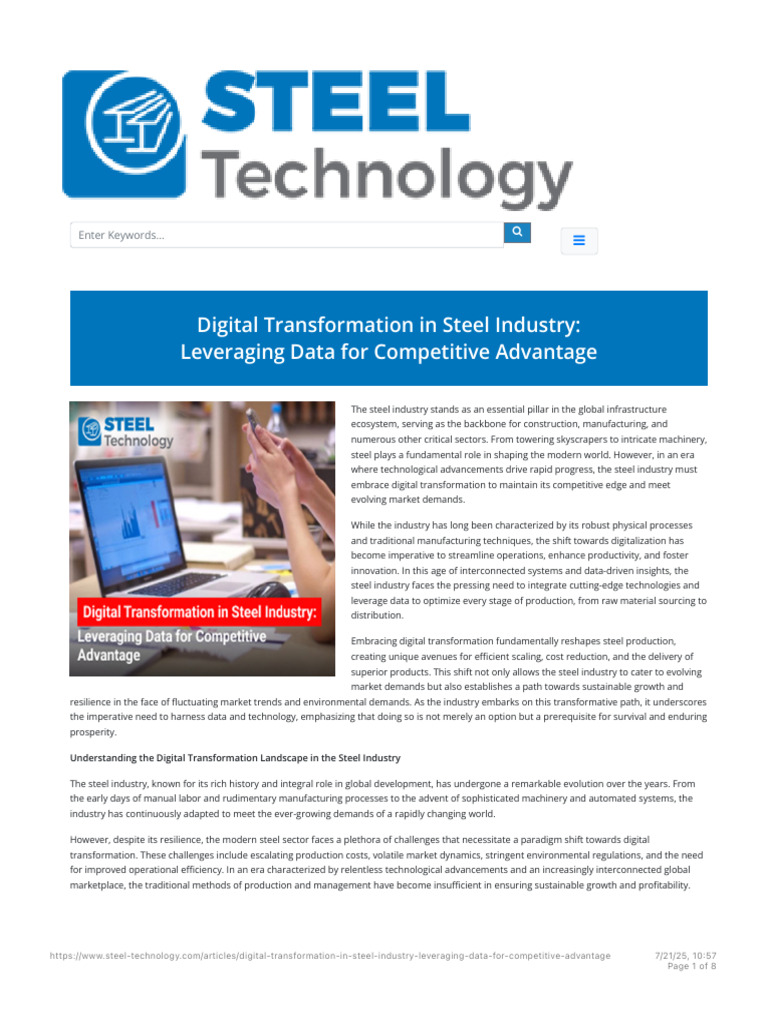 Digital Transformation in Steel Industry | PDF | Internet Of Things ...