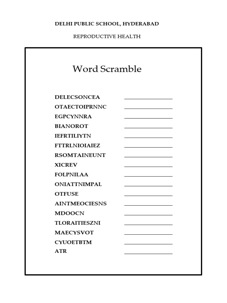 Reproductive Health Word Scramble | PDF