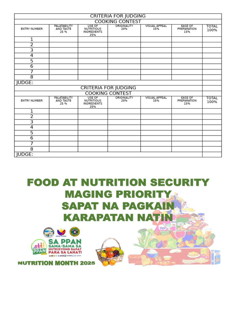 Criteria For Judging Cooking Contest | PDF