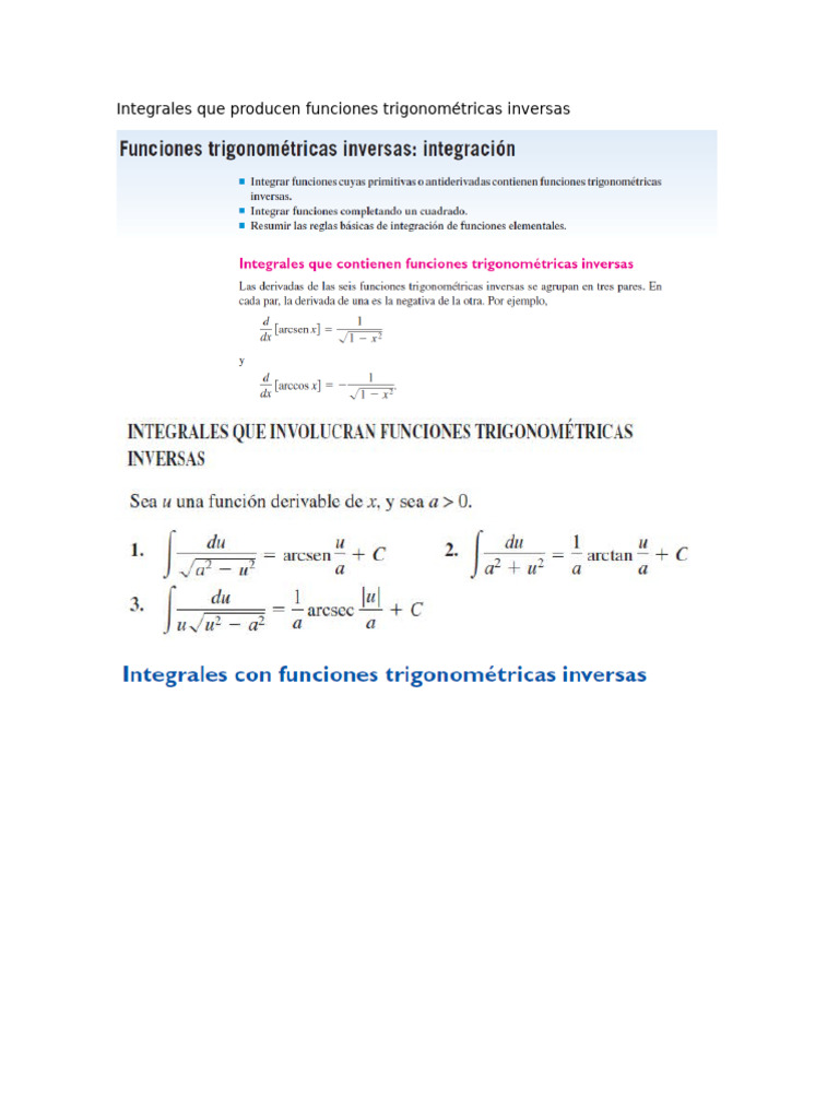 Integrales Que Producen Funciones Trigonométricas Inversas | PDF