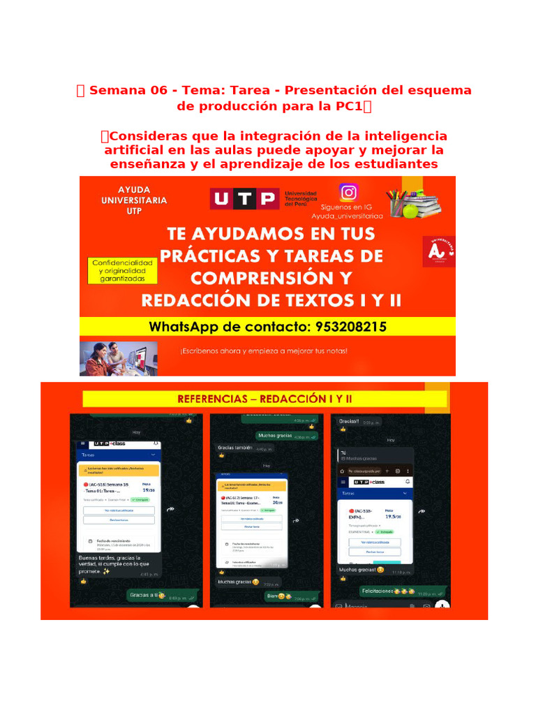 ? Semana 06 - Tema Tarea - Presentación Del Esquema de Producción para La PC1 INTELIGENCIA ...